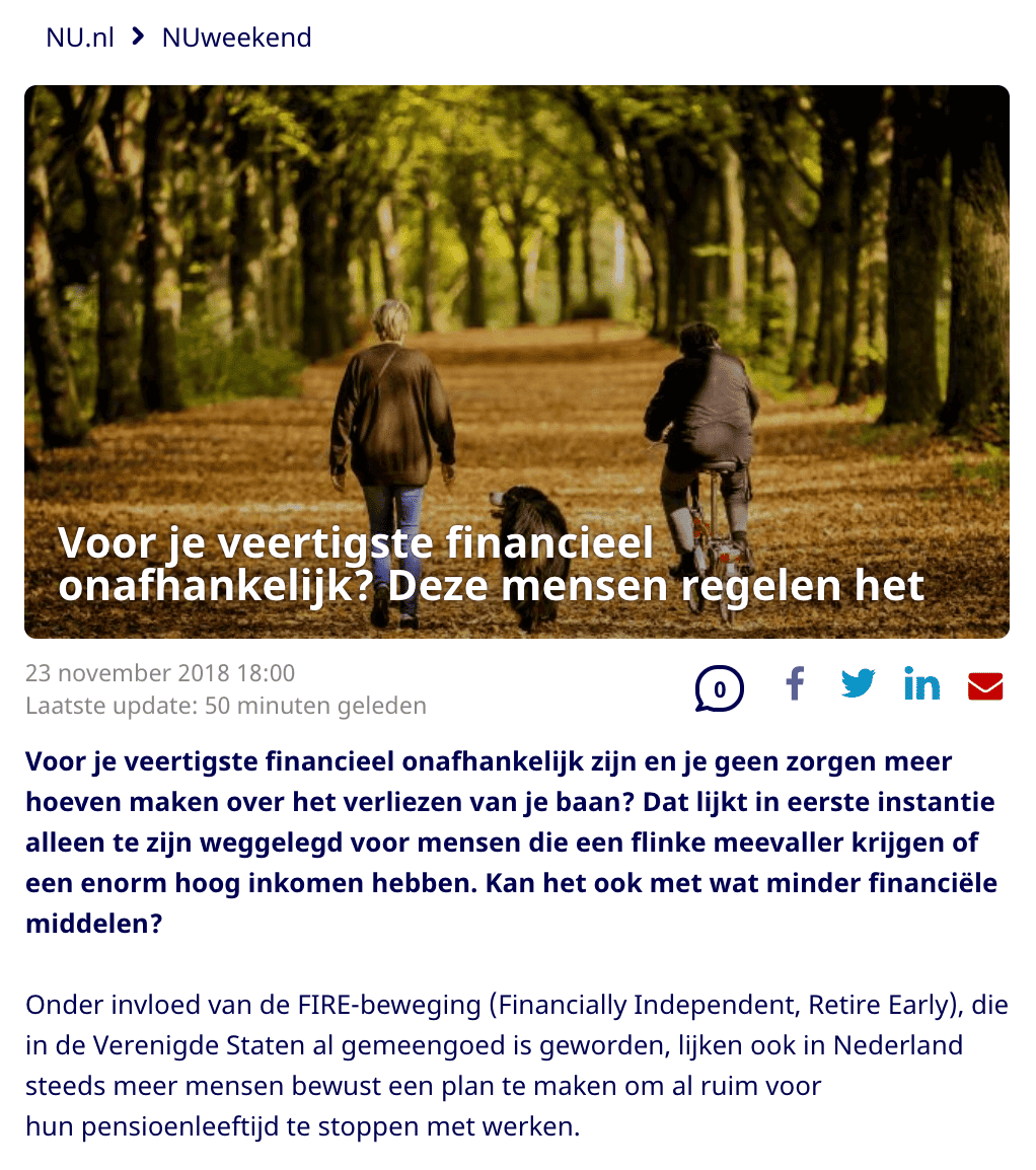Nu.nl en Financieel Dagblad: Voor je 40e financieel onafhankelijk - Mr FOB